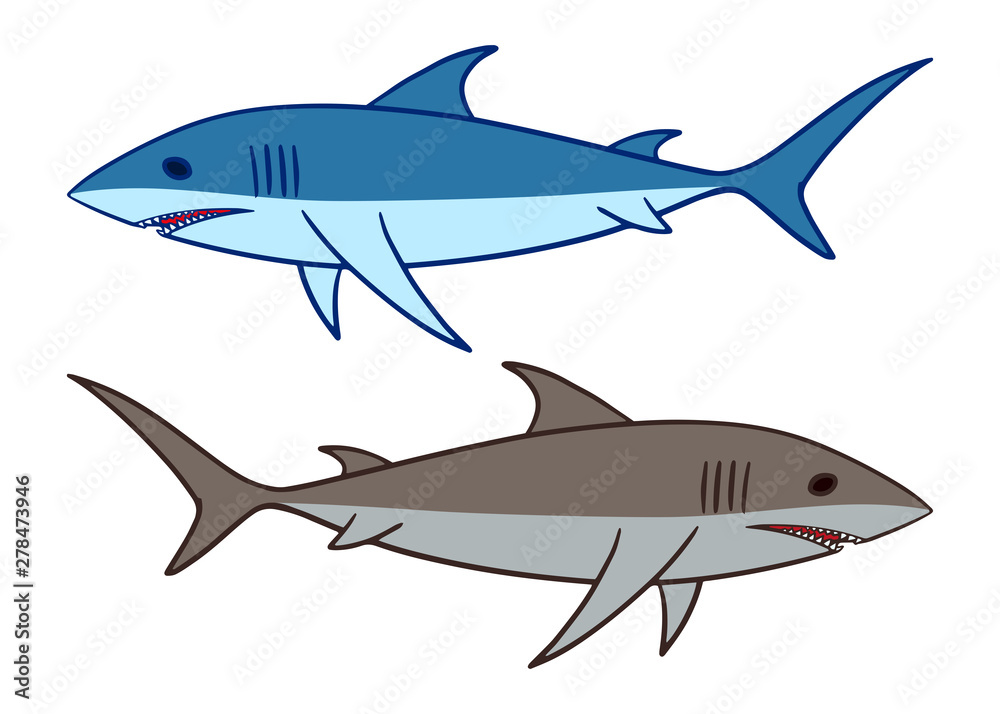 Shark vector illustration. 2 sharks swimming clip art isolated on white ...
