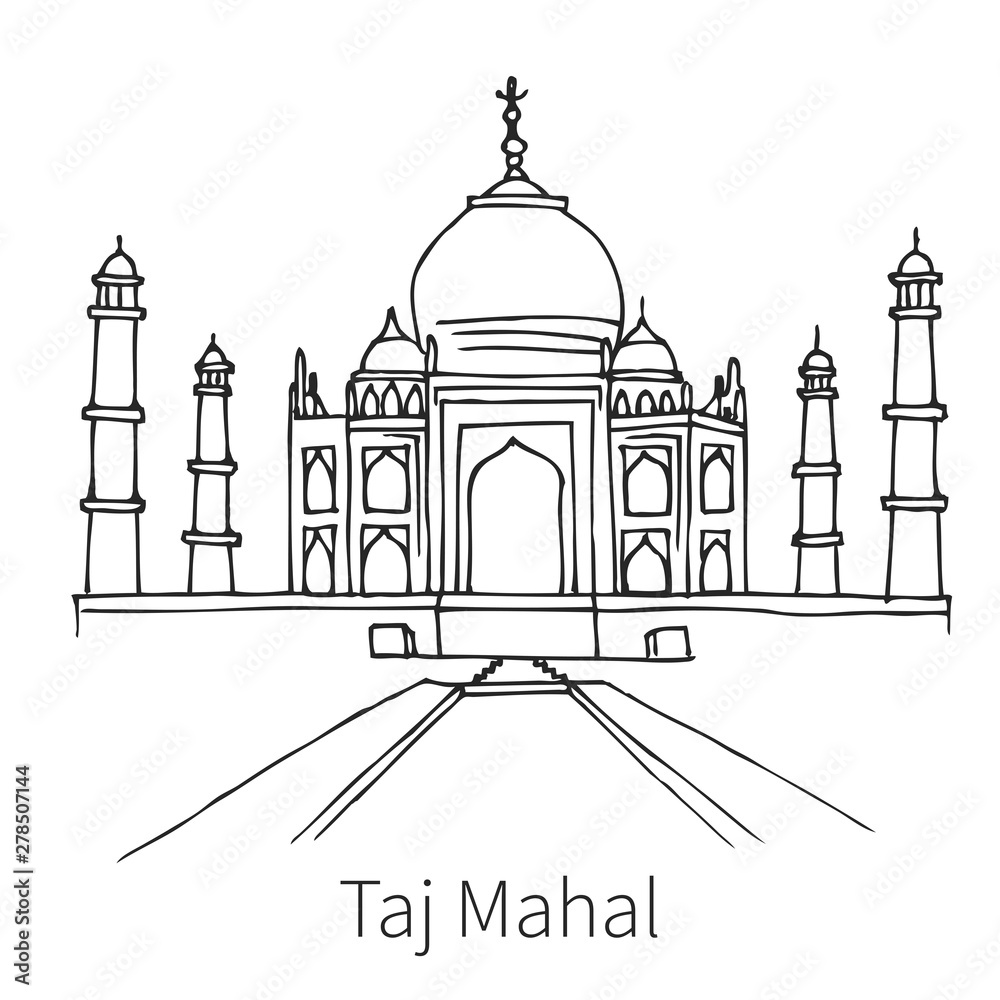 Taj Mahal drawing sketch Stock Vector | Adobe Stock