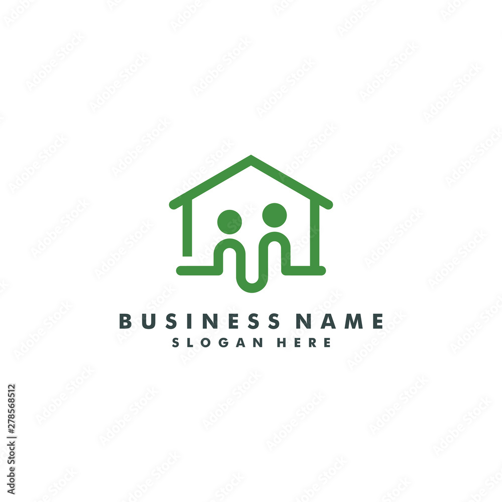 simple two people in house logo design, human icon symbol - vector ...