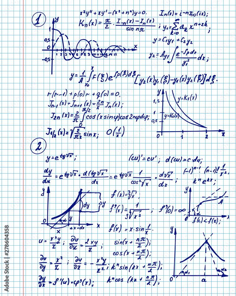 Math background with the equations, figures, schemes, plots and other ...
