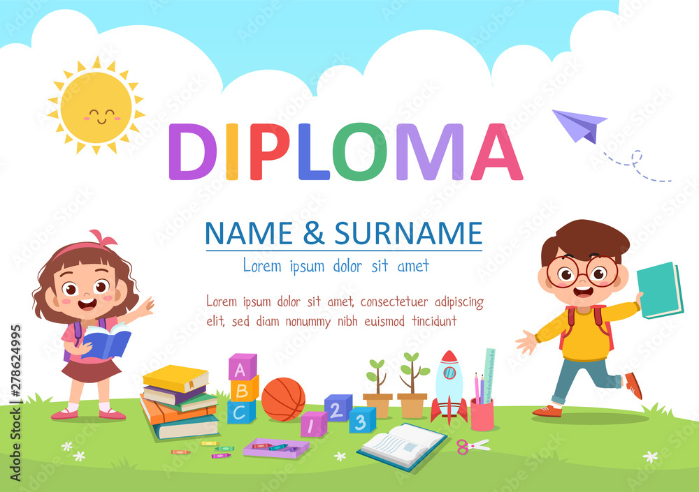 Vector Illustration Of Preschool Kids Diploma Stock Vector | Adobe Stock