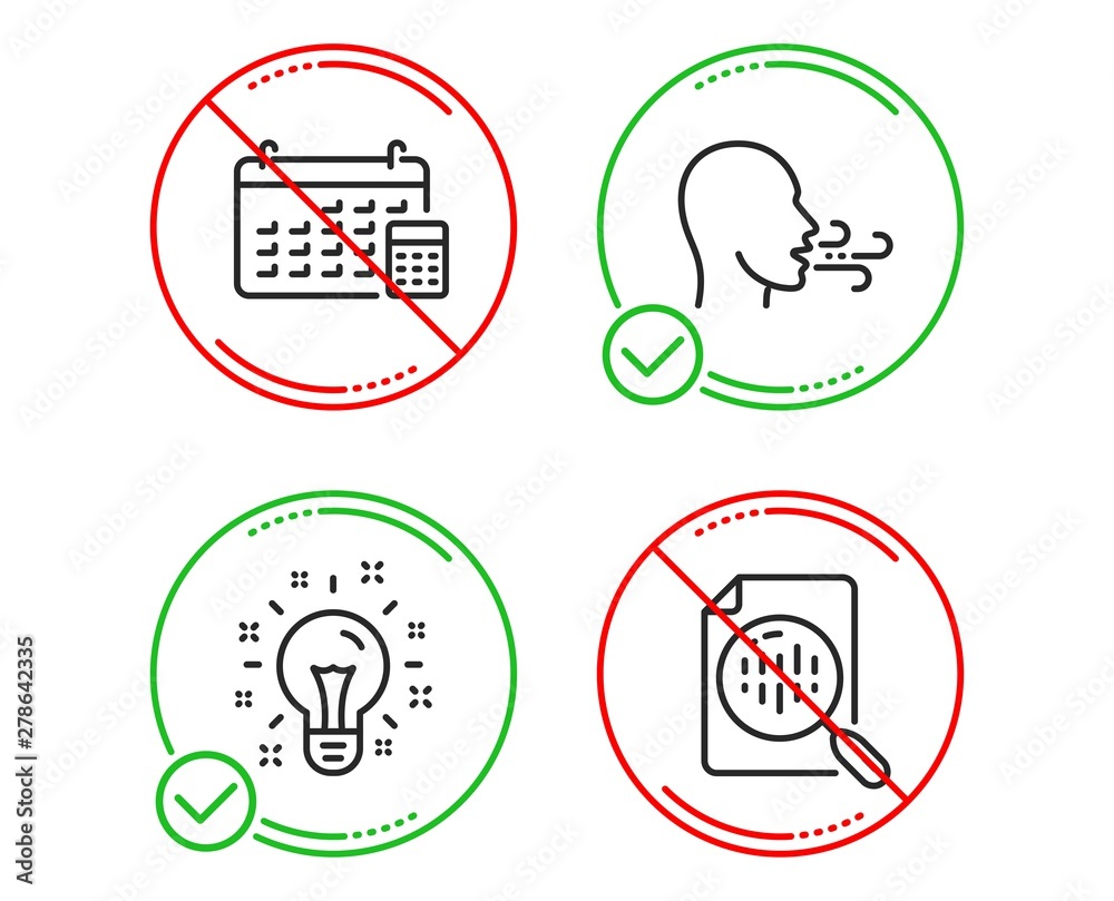 Do or Stop. Breathing exercise, Idea and Calendar icons simple set ...