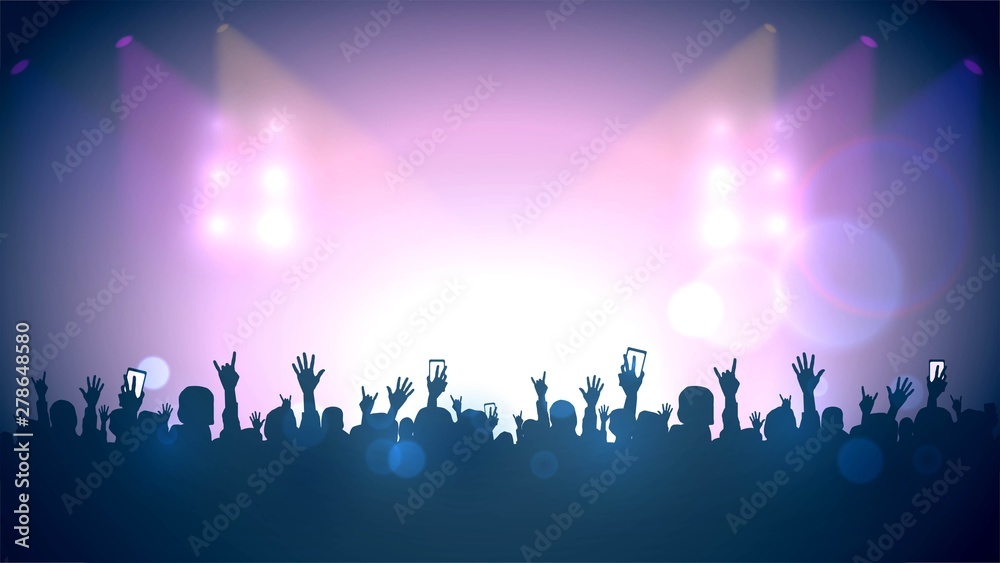 Scene, crowd of fans, rock concert, music festival, night club Stock ...