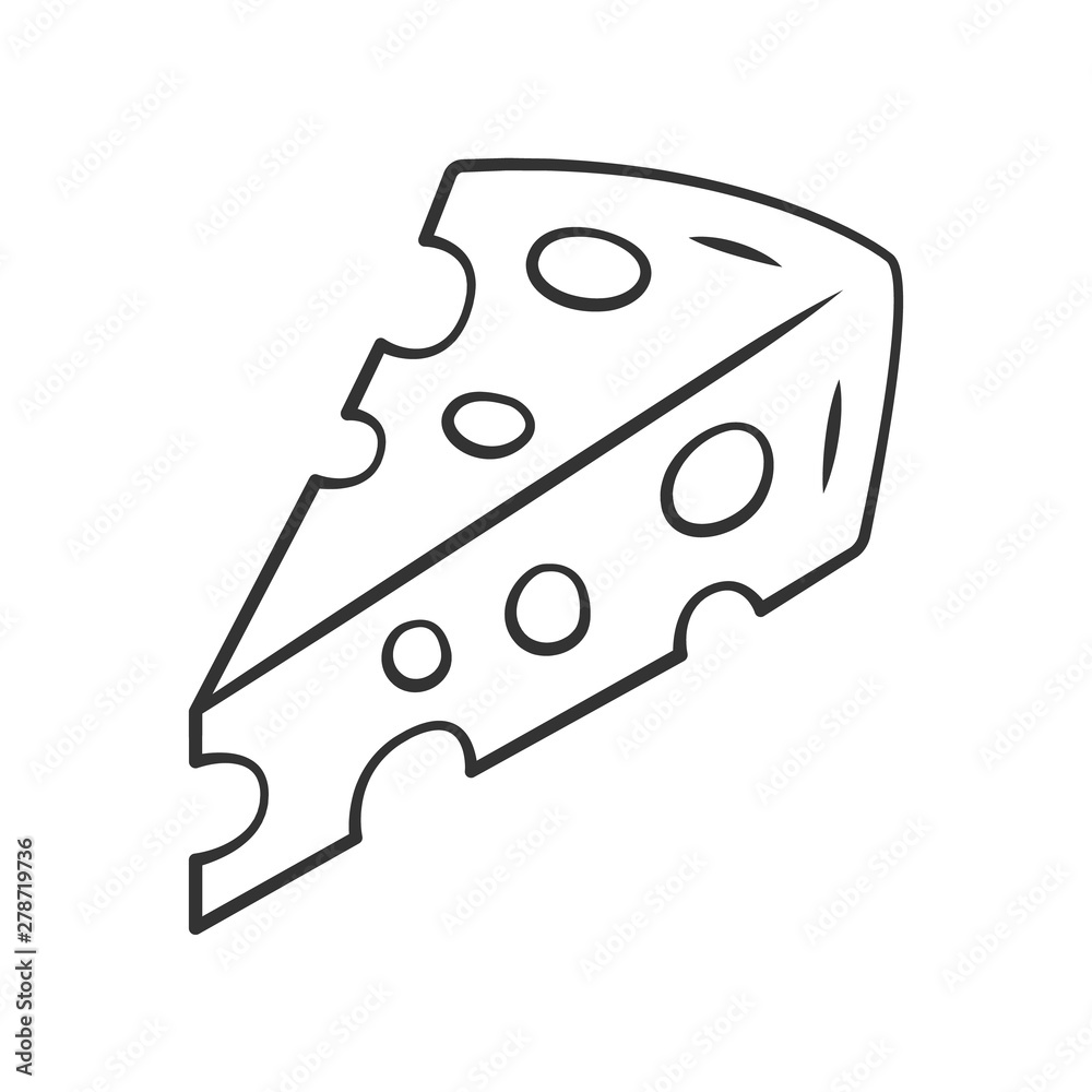 Cheese piece linear icon. Dairy product thin line illustration. Cheddar ...