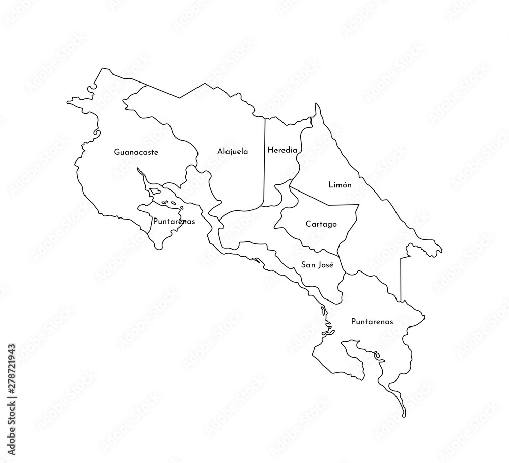 Vector isolated illustration of simplified administrative map of Costa ...