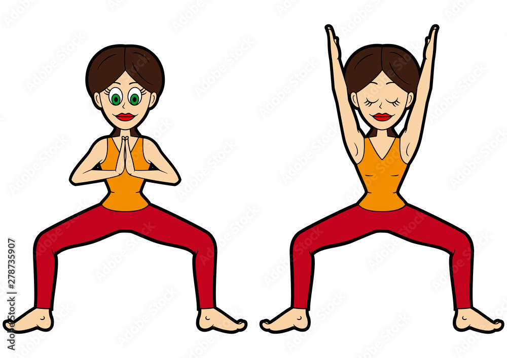 Vector de Stock Yoga asana set goddess or temple pose variations ...