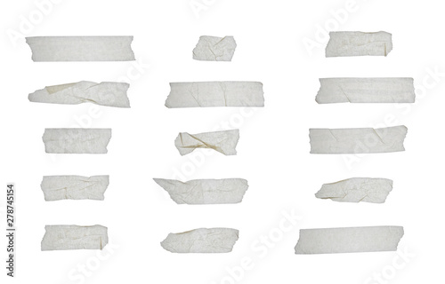 Strips of clear masking tape. Set of various adhesive tape pieces ...