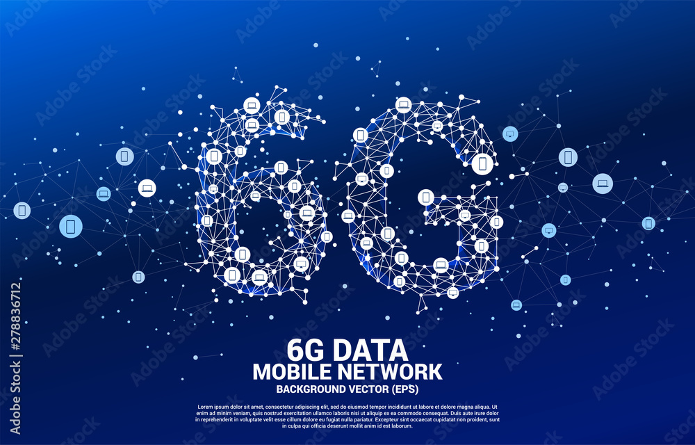 Vector Polygon dot connect line shaped 6G mobile network with device ...