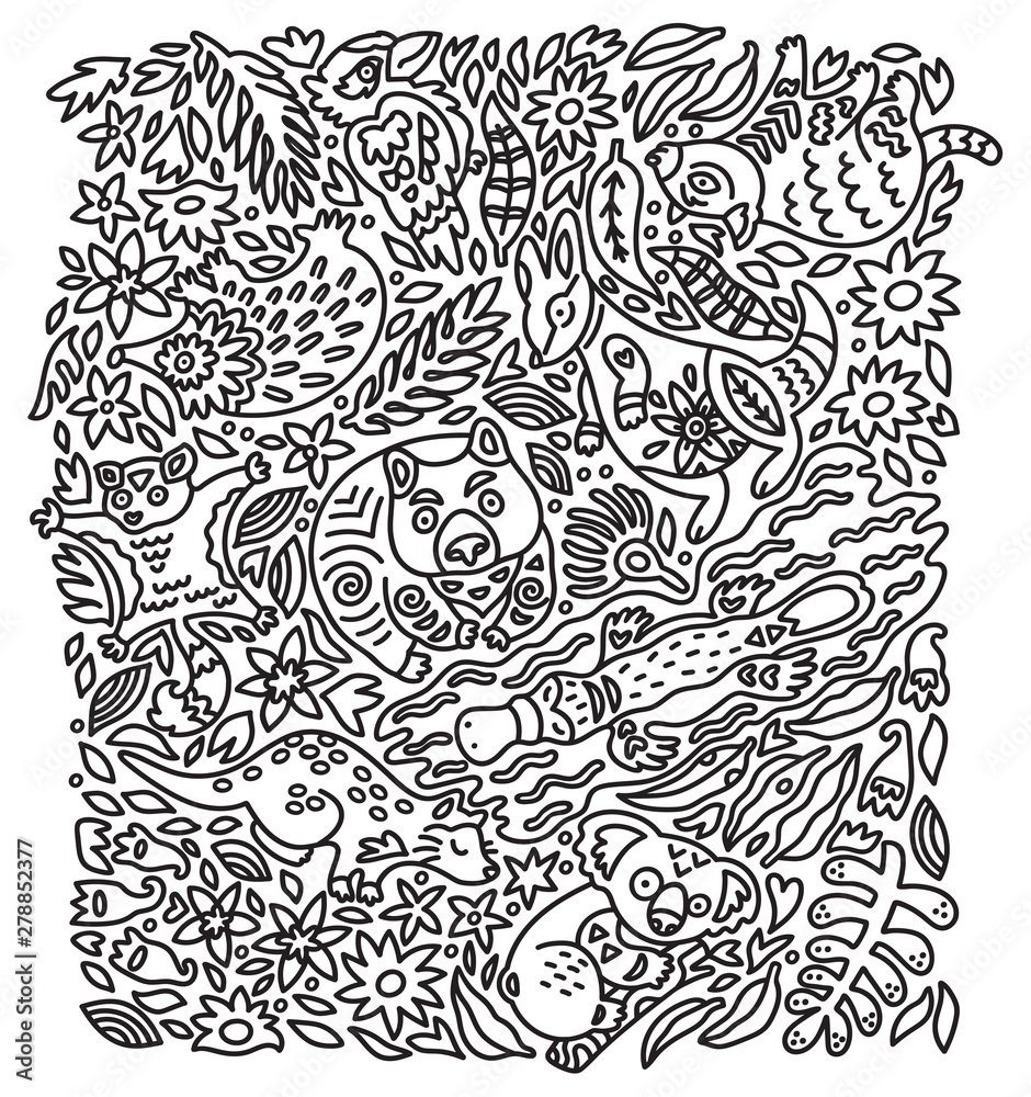 Decorative Australian animals doddle art. Vector illustration Stock ...