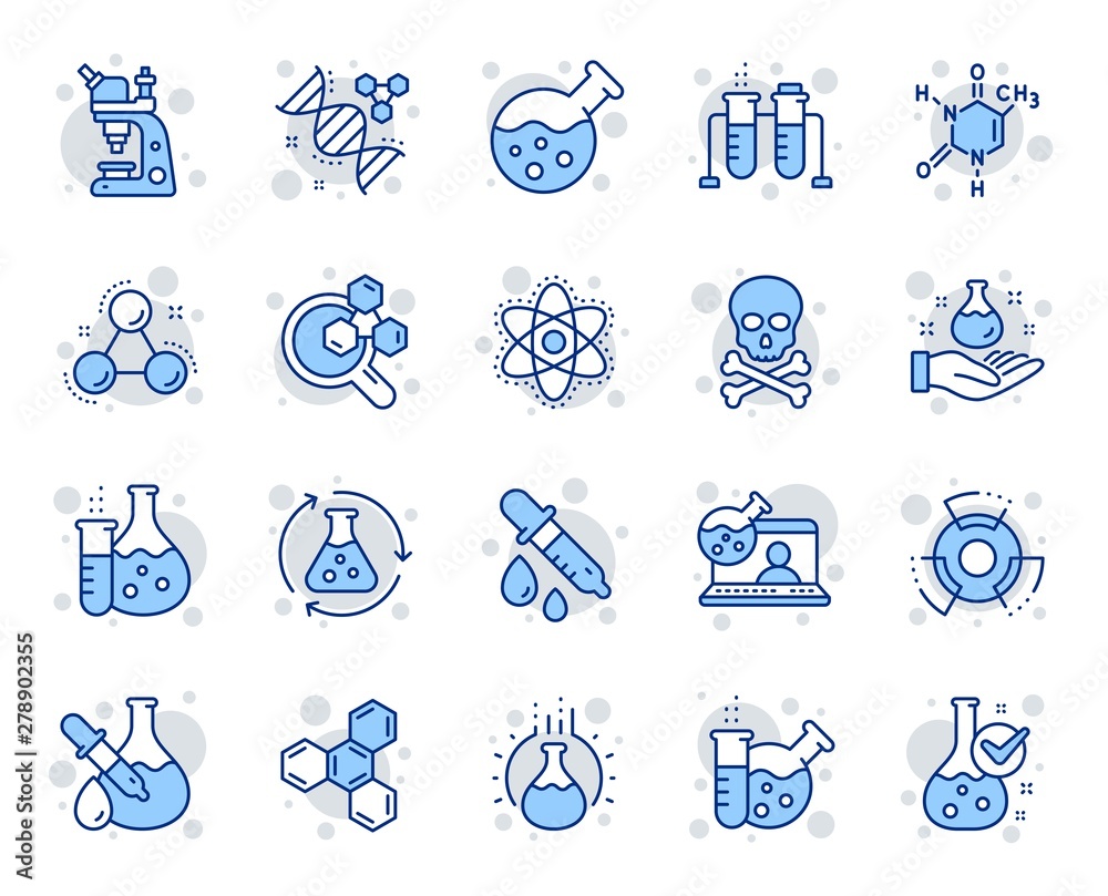 Chemistry lab line icons. Chemical formula, Microscope and Medical ...
