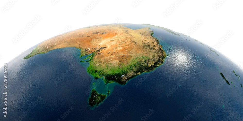 Detailed Earth on white background. Australia and Tasmania Stock ...