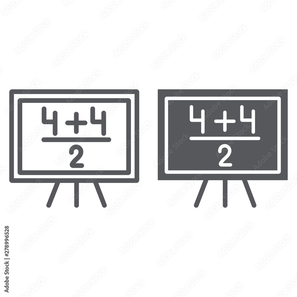 Maths example line and glyph icon, lesson and mathematical, blackboard ...