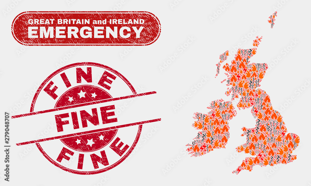 Vector composition of hazard Great Britain and Ireland map and red ...