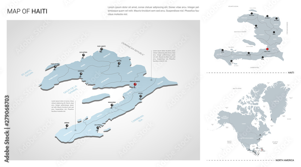 Vector set of Haiti country. Isometric 3d map, Haiti map, North America ...