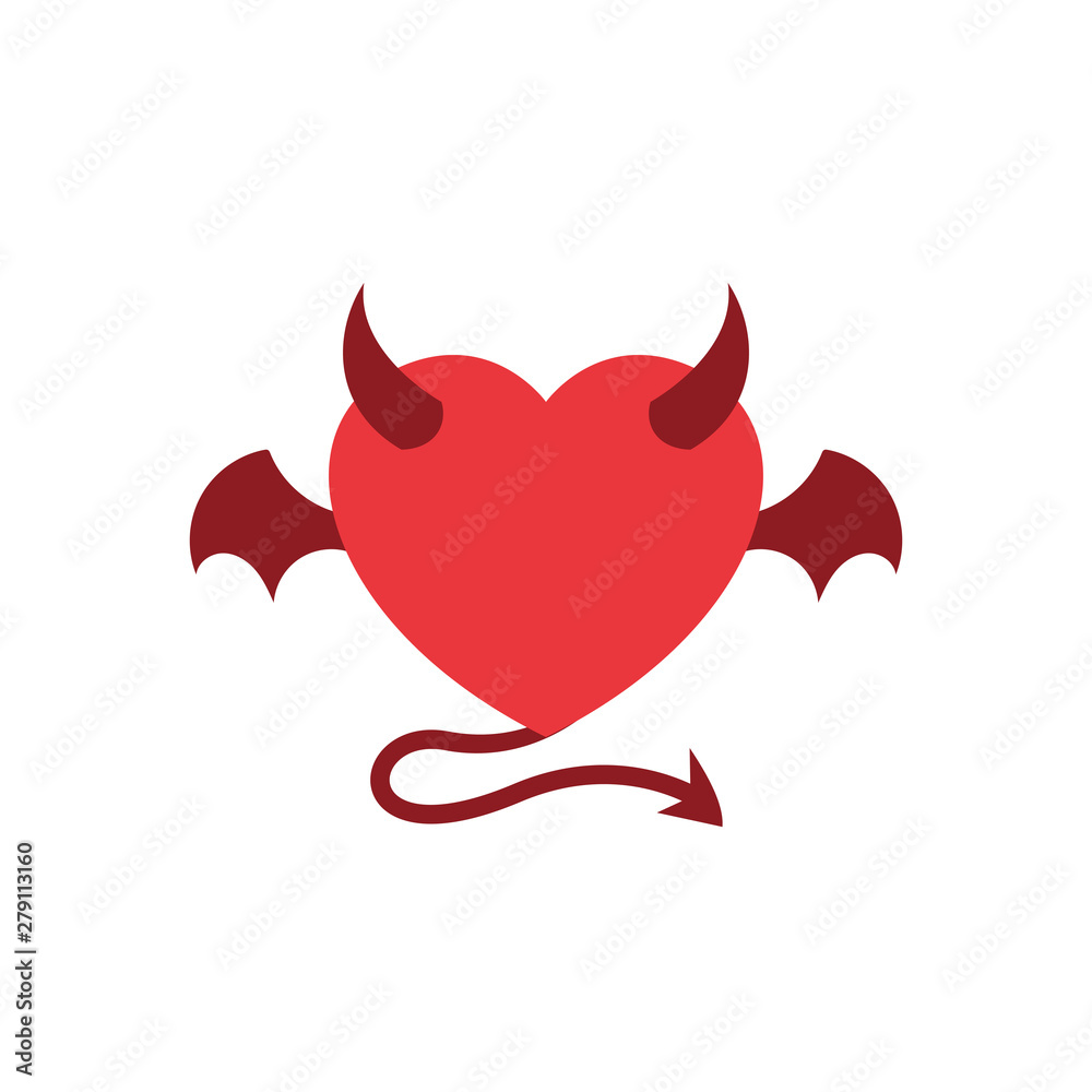 devil love with demon wing vector illustration. heart symbol with horn ...