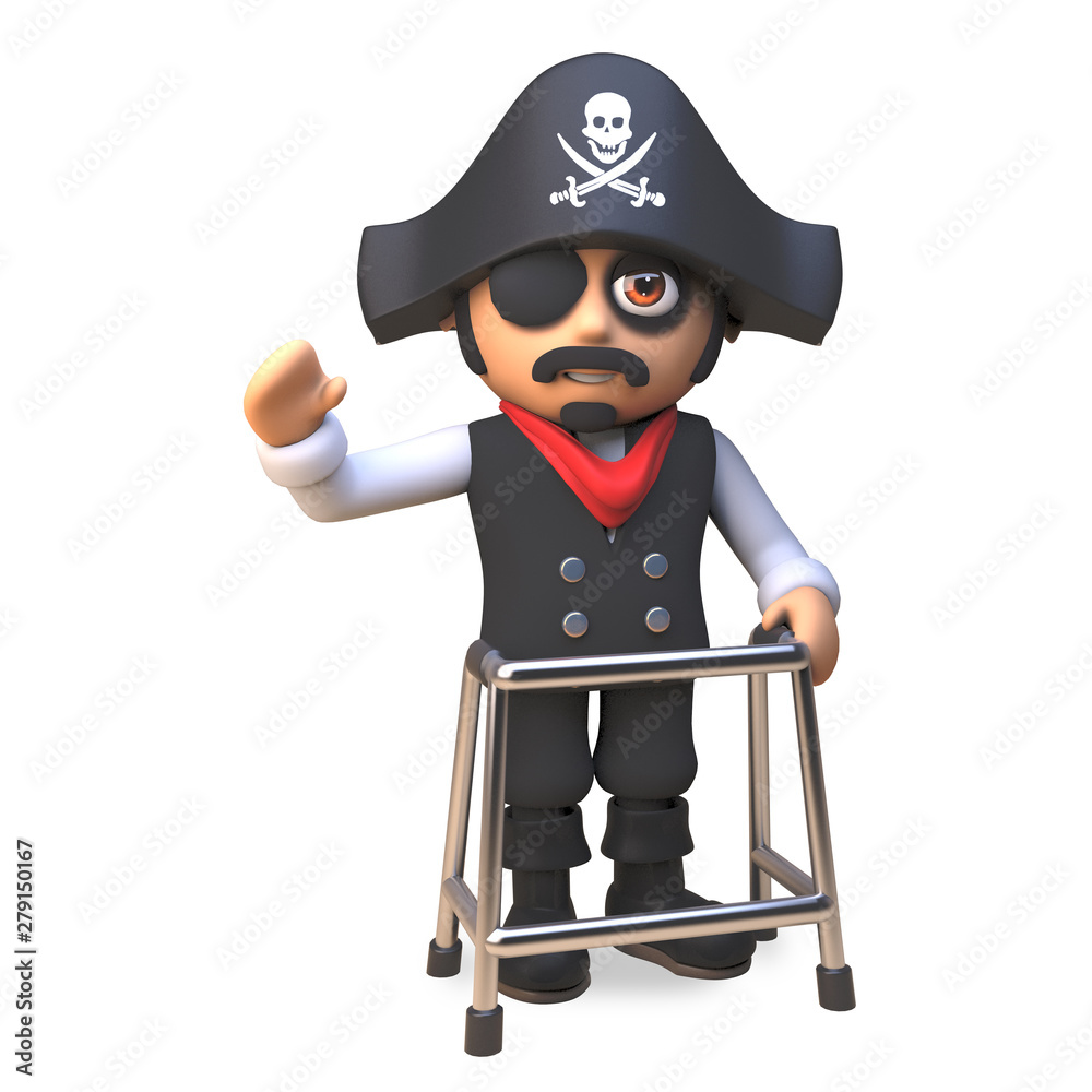 Cartoon sea captain pirate in eyepatch and skull and crossbones hat ...