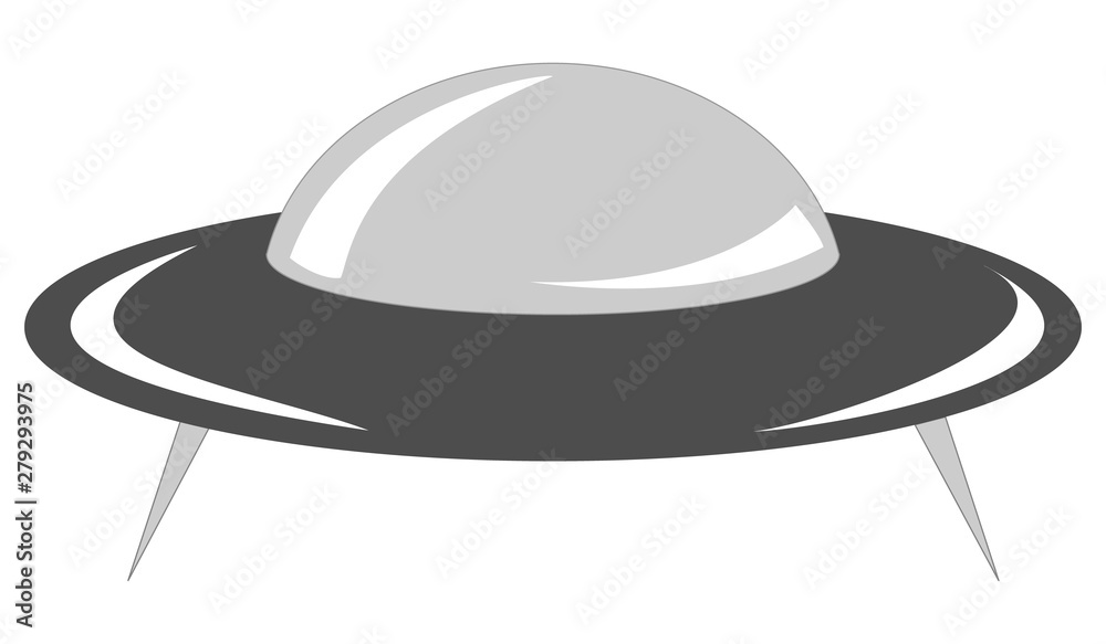 Monochrome alien saucer flying ship. Oval-shaped spacecraft of ...