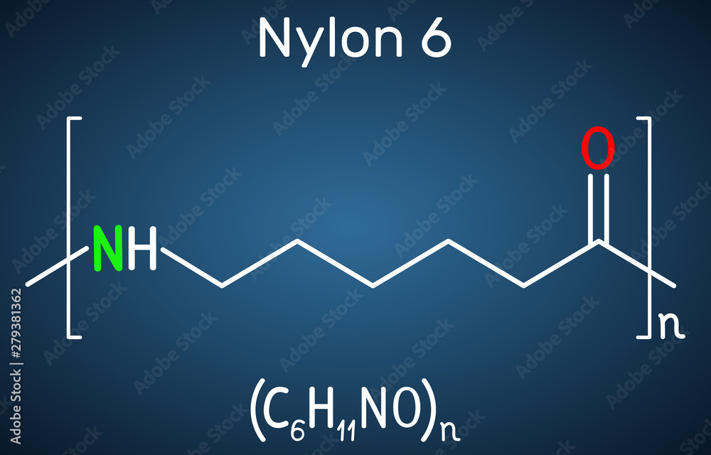Nylon 6 or polycaprolactam polymer molecule. Structural chemical ...
