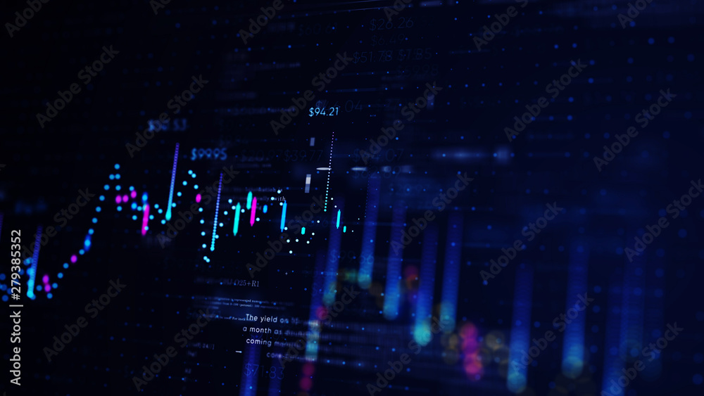 3D illustration of fnancial business chart with diagrams and stock ...