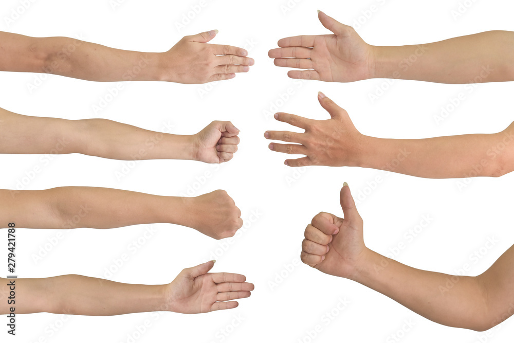 Multiple male hand gestures isolated on white background. with clipping ...
