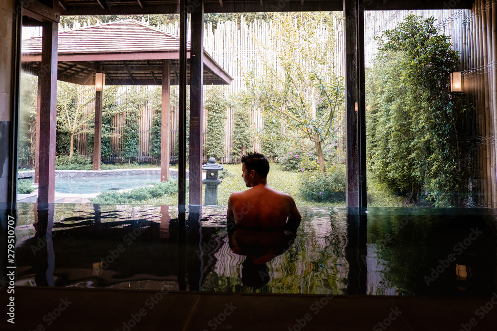 Onsen Spa, japanese onsen bath in Thailand , young men in Onsen bath ...