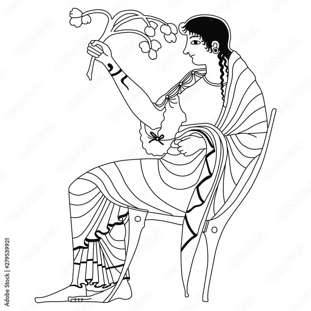 Vector de Stock Seated ancient Greek goddess or woman holding flower ...