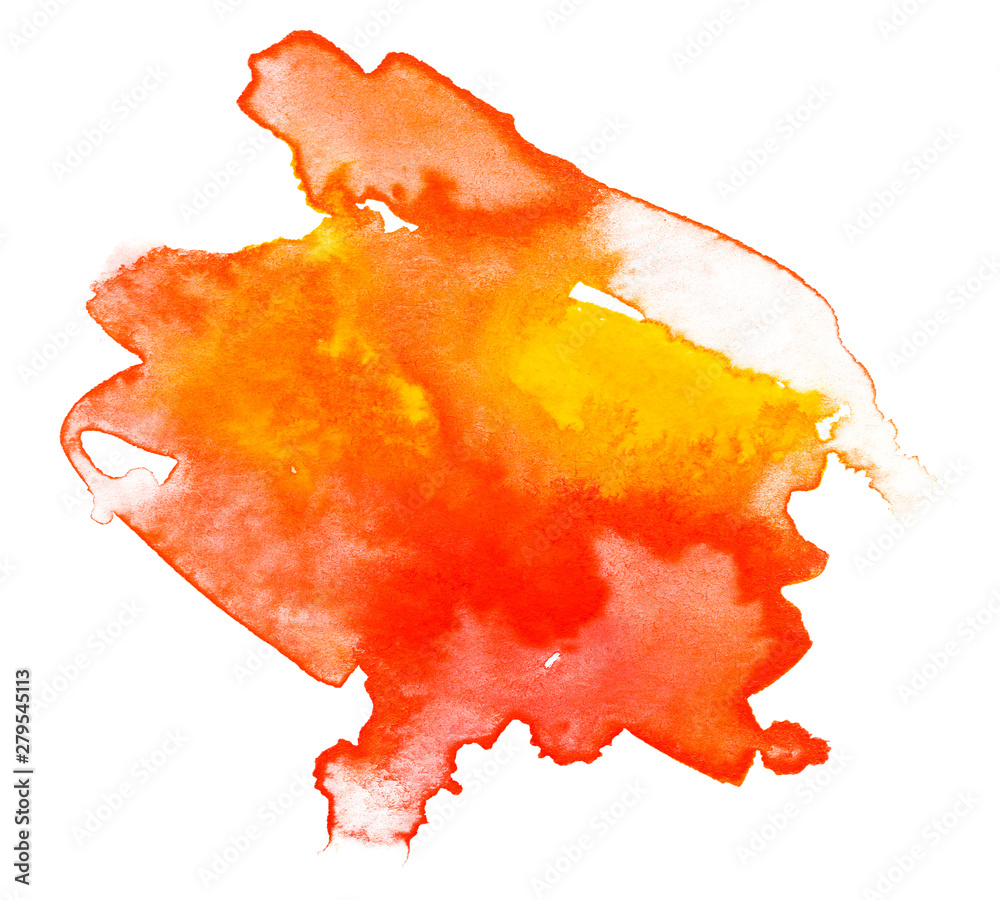 orange red watercolor blot background with paper texture on white ...
