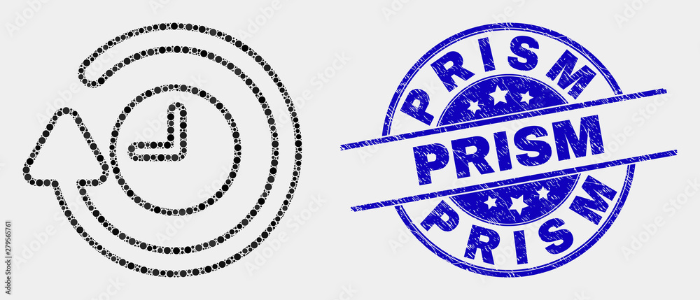 Pixel rotate clockwise mosaic pictogram and Prism seal stamp. Blue ...