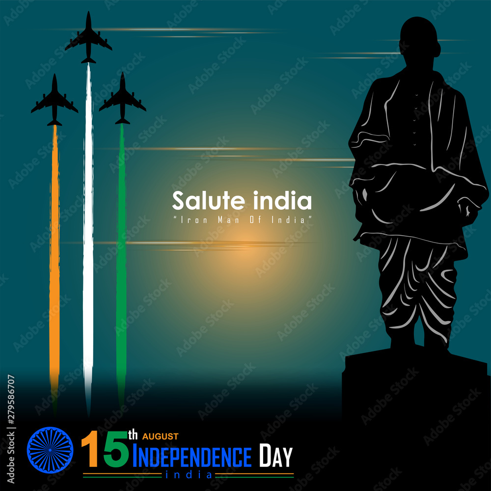15 august- illustration of Indian Statue of unity memorial background ...