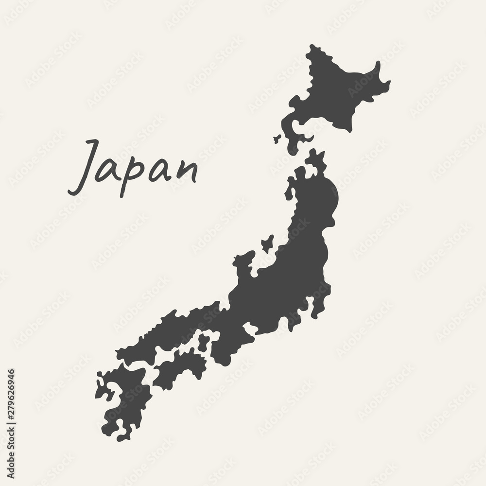 Dark silhouette map of Japan islands isolated on white background ...