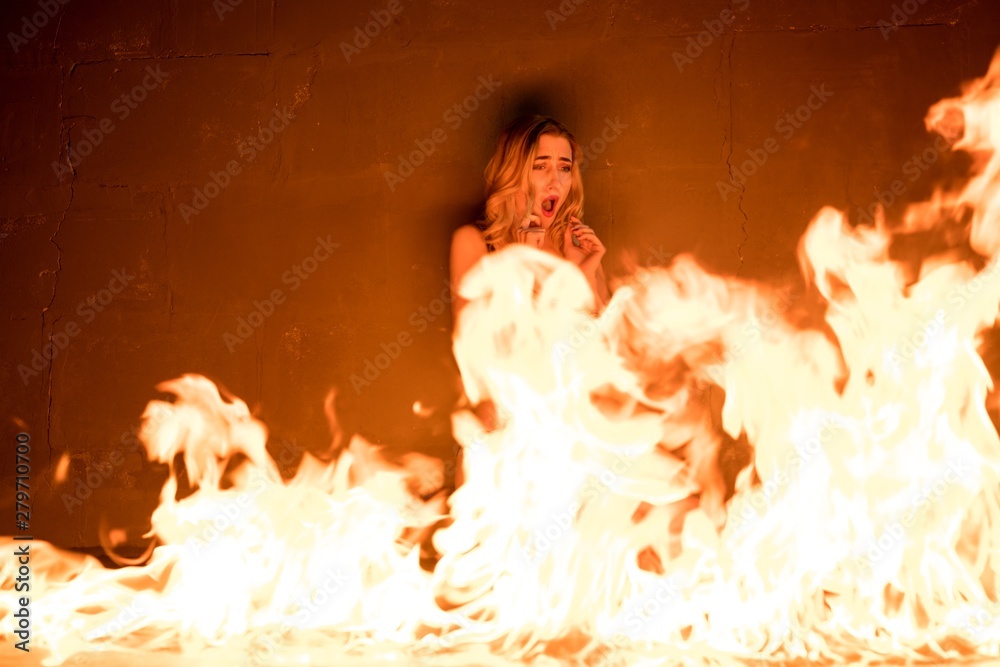 Stock-Foto „Nude woman open fire all around shot“ | Adobe Stock