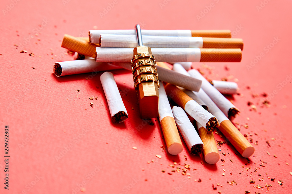 No smoking, healthy lifestyle and quit or stop smoking concept. A bunch ...