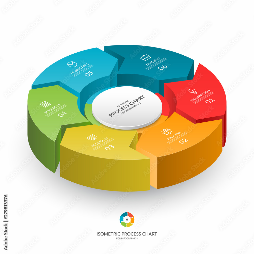 Infographic isometric 3d process chart. Cycle diagram with 6 stages ...