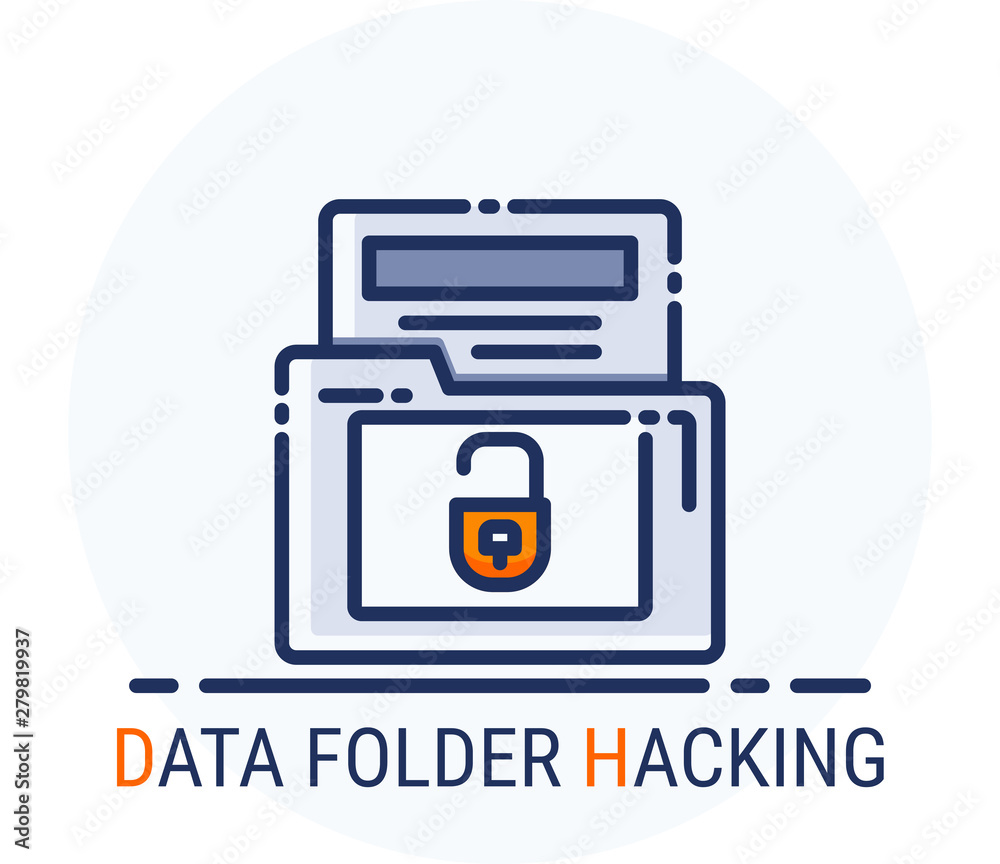 Filled Line Icons Style Hacker Cyber Crime Attack Data Folder Hacking For Web Design Ui Ux