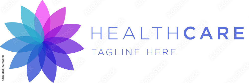 Health Care vector logo with cool colors. Sign of hope flower simple ...