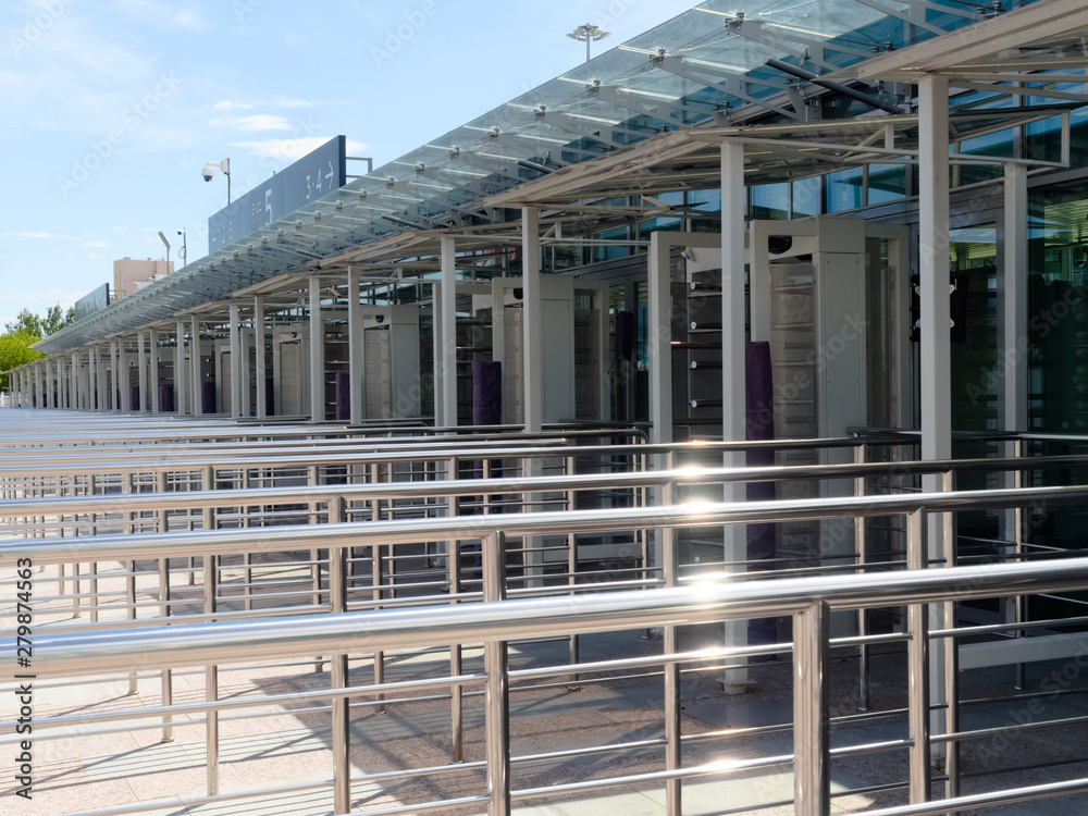 Modern stadium pass system. Automatic baffle gate. Barriers, security ...