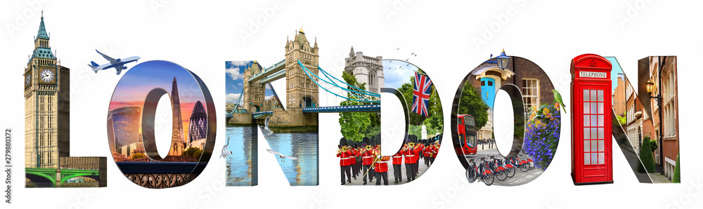 London city landmarks. Word illustration of most famous London ...