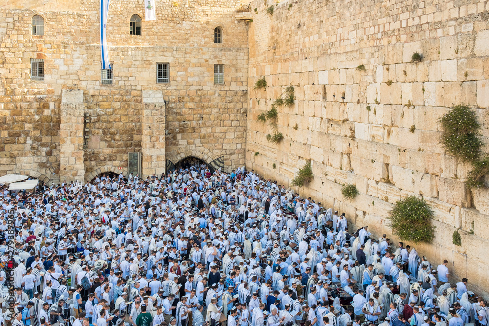 Jews praying at Western Wall on Jerusalem Day Stock Photo | Adobe Stock