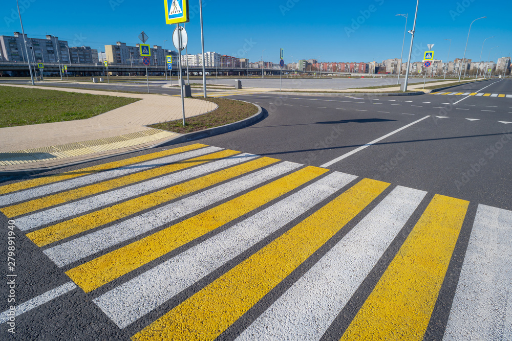 Open space with road signs and road markings, road intersections ...