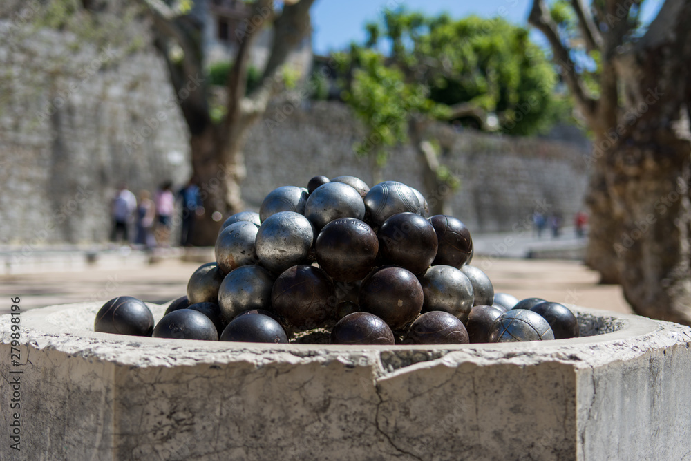 Detail of heavy metal balls that are used to play the popular game ...