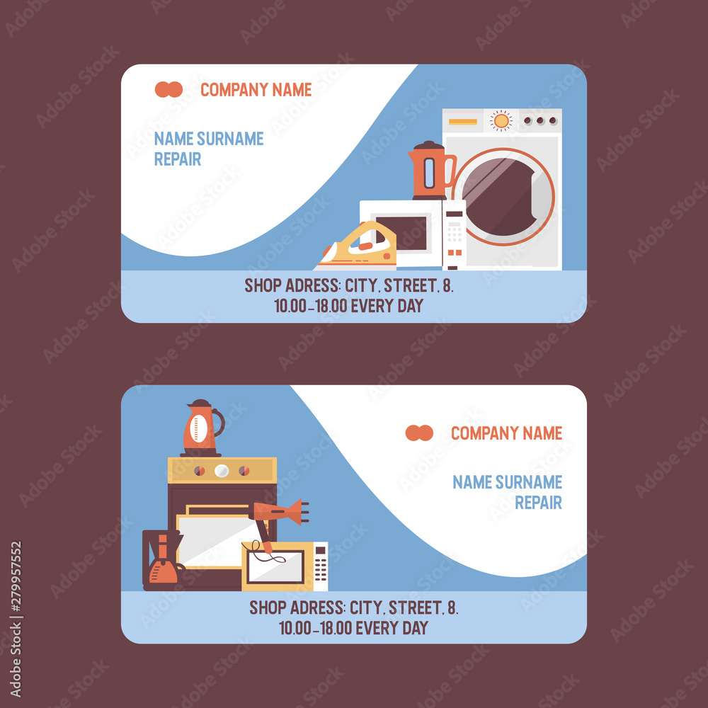 Service repairment vector visiting card. Repair of household appliances ...