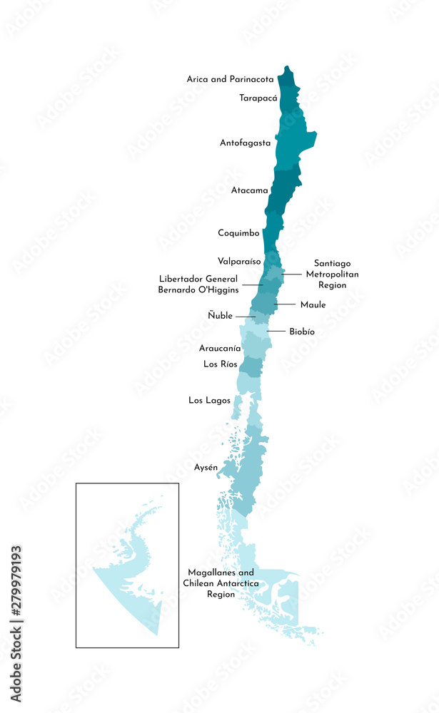Vector isolated illustration of simplified administrative map of Chile ...