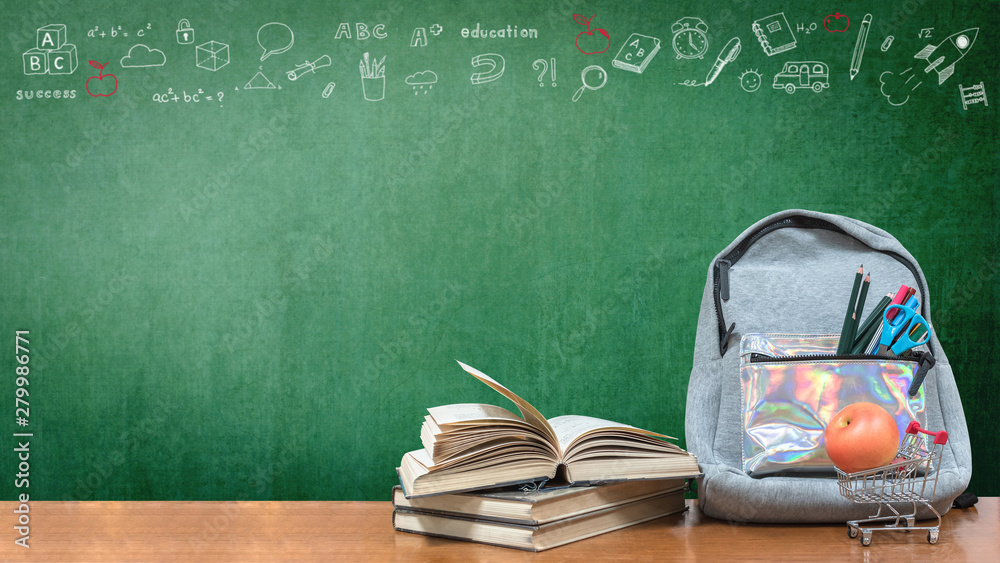 Back to school concept with school books, textbooks, backpack and ...