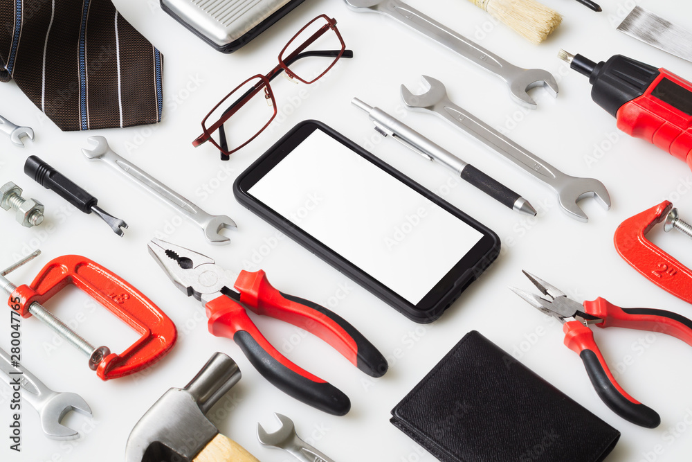 Flat lay mock up Smart Phone With man's accressories and essential ...