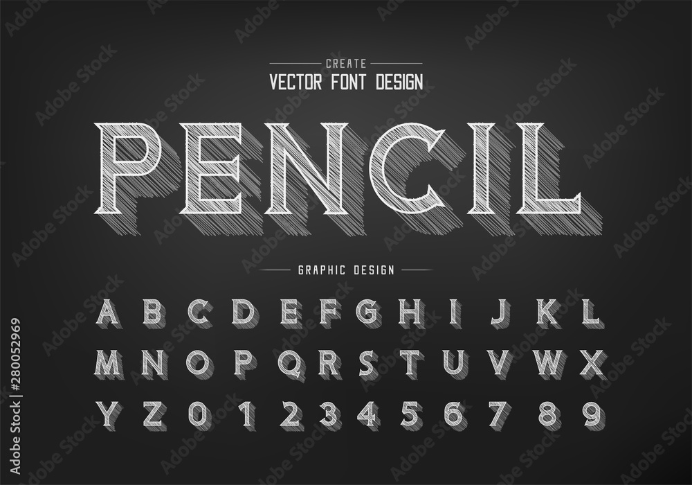 chalk shadow font and alphabet vector, Pencil sketch idea typeface ...