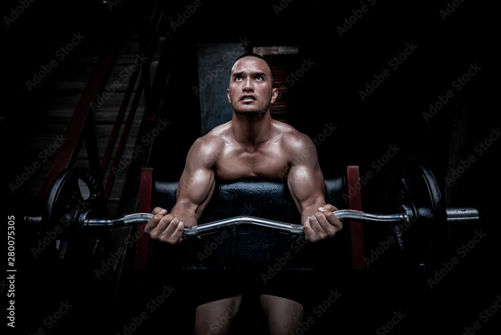 Portrait of asian man big muscle at the gym,Thailand people,Workout for ...
