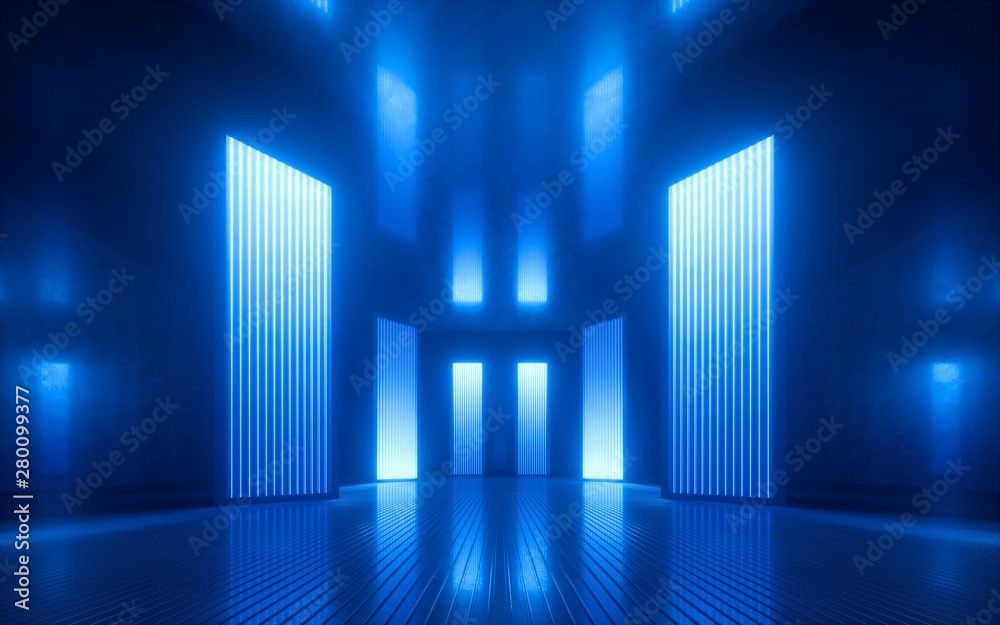 Illustration Stock 3d render, blue neon abstract background ...