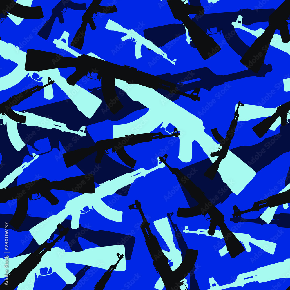 Seamless blue and black assault rifle AK 47 military camouflage pattern ...