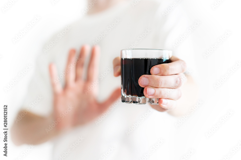 Photo Stock Say no cola. Man says no soda black. Hand gesture to reject ...