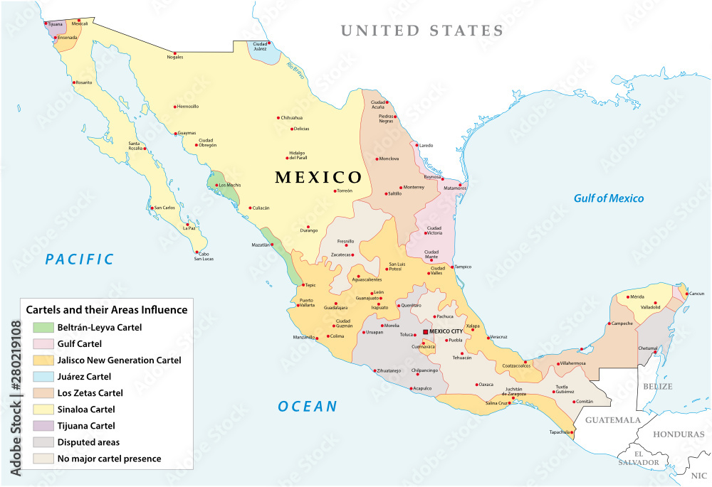 Map of the Mexican drug cartels and their spheres of influence Stock ...